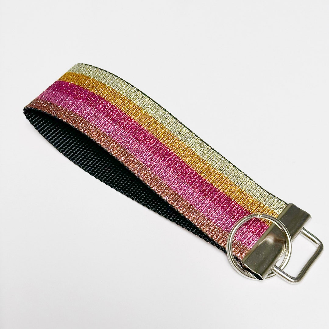 Extra Wide Wristlet Key Chain / Glitter Pink and Gold Keychain Key ...