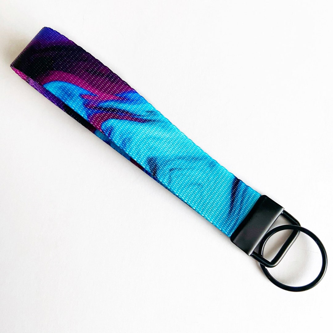 Purple Blue Keychain Wristlet / Teal Smoke Keyfob - Etsy