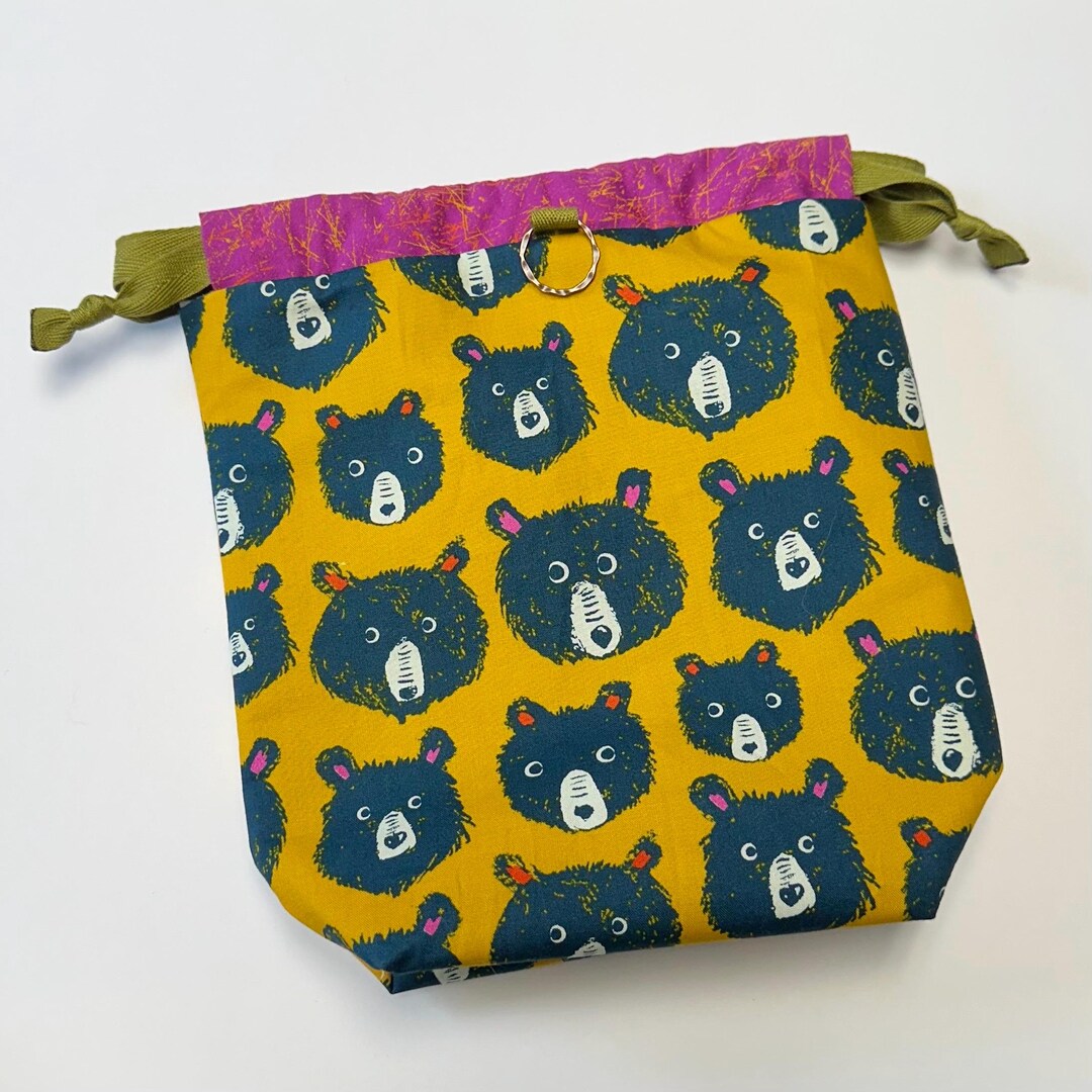 Drawstring Project Bag / Sock Sack / Goldenrod Bears Print / Small ...