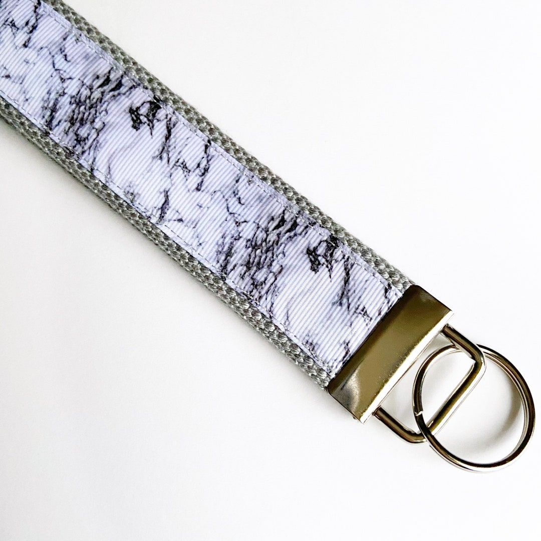 White Gray Marble Keychain Wristlet, Key Fob Wristlet - Etsy