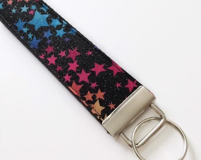 Rainbow Stars Keychain Wristlet / Glitter Stars Key Strap / Star Key ...