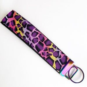 Rainbow Keychain Wristlet | Key Fob | Animal Print - Etsy