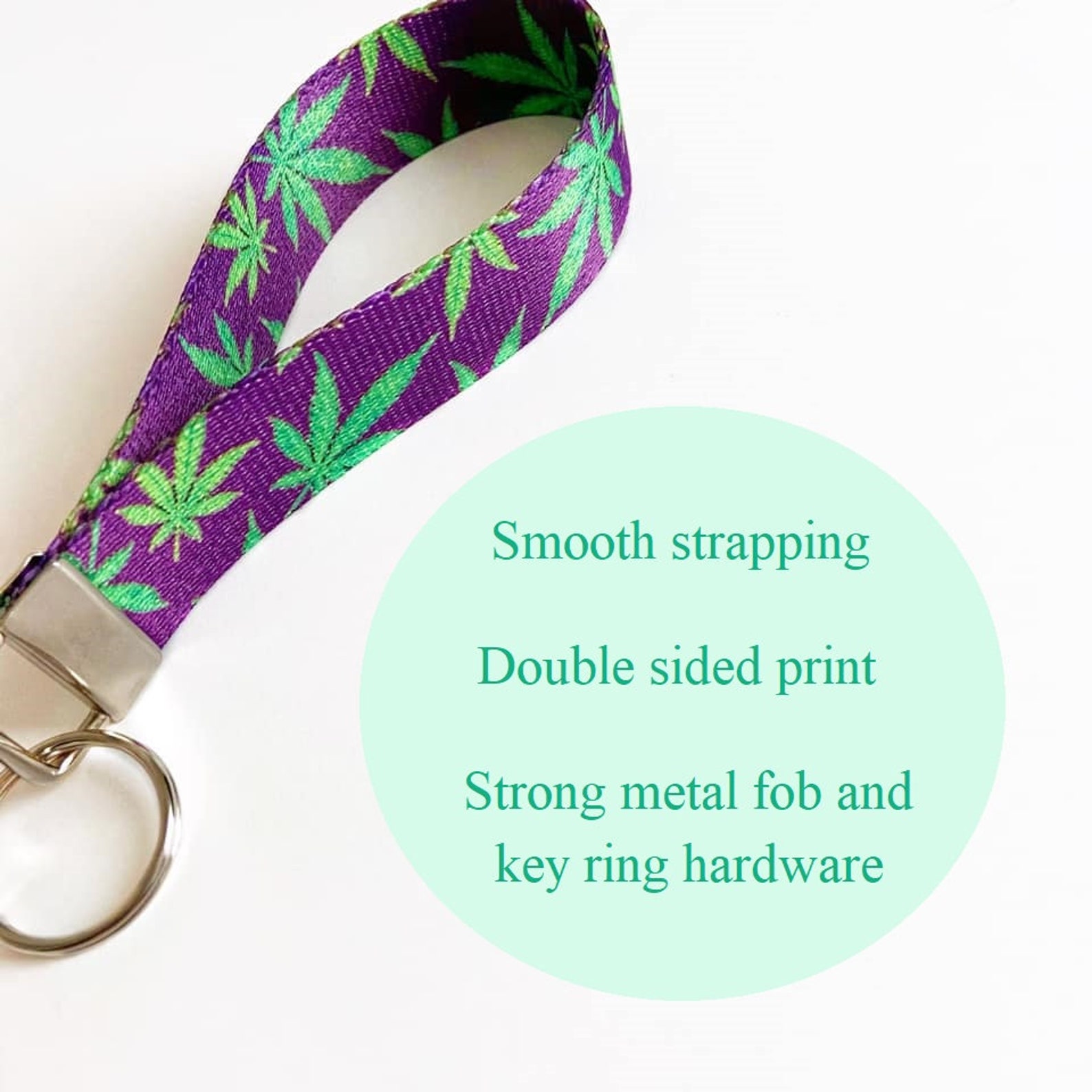 Cannabis Leaf Keychain / Purple Green Wristlet - Etsy