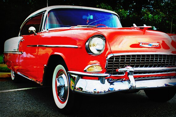 1955 Red and Cream Chevrolet Bel Air Classic Car Garage | Etsy