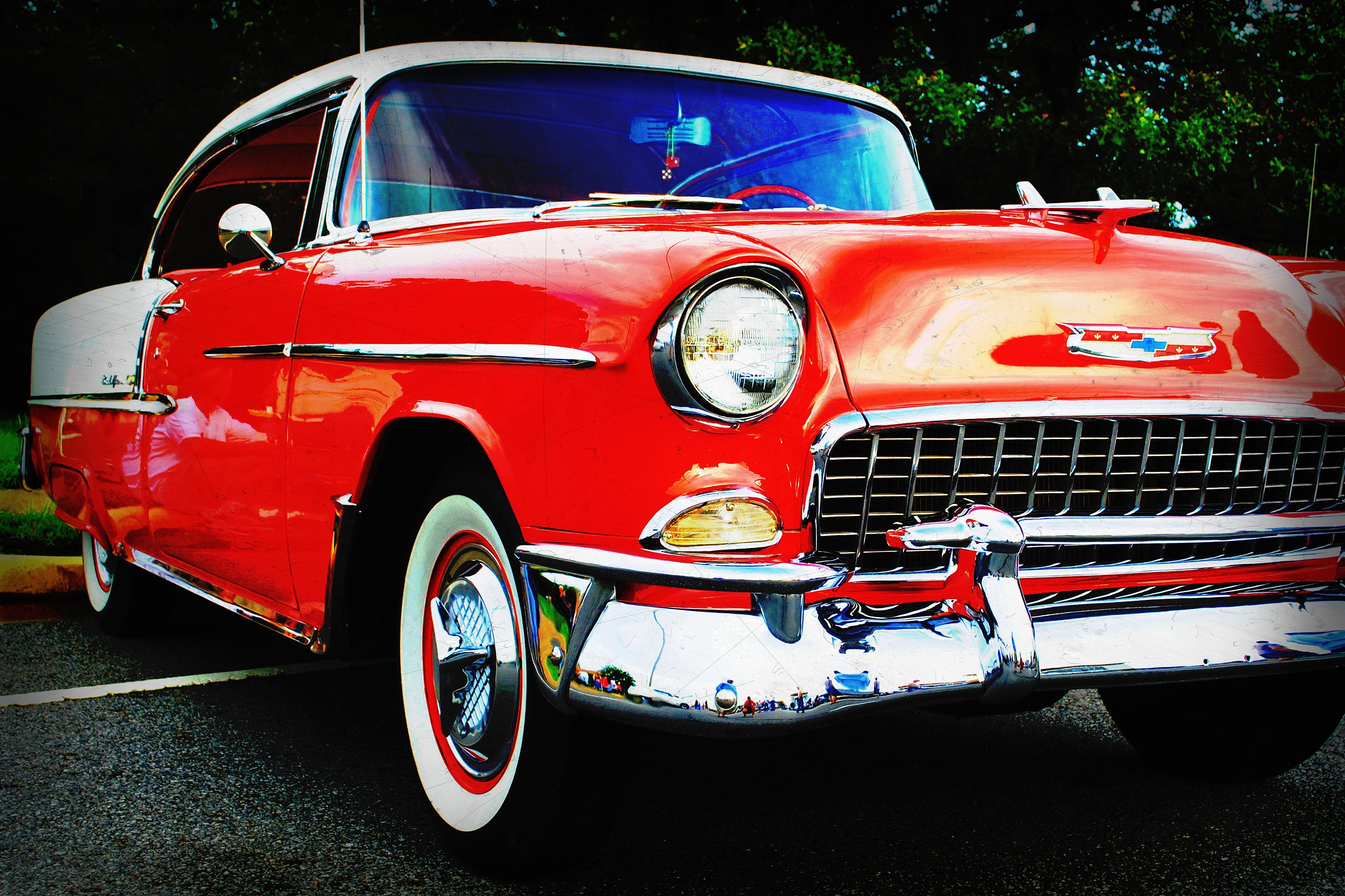 1955 Red and Cream Chevrolet Bel Air - Classic Car - Garage Art - Pop ...