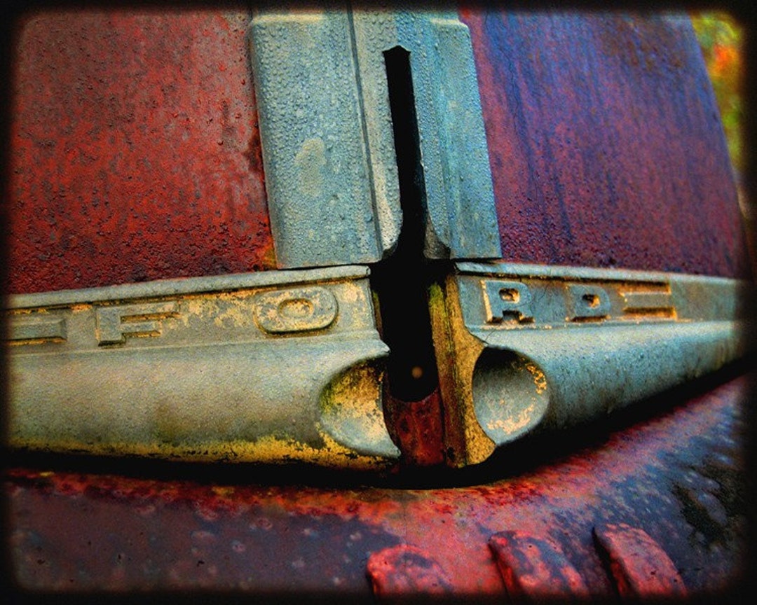Old Harvey's Emblem - Rusty Old Car - Ford - Fine Art Photography - Etsy
