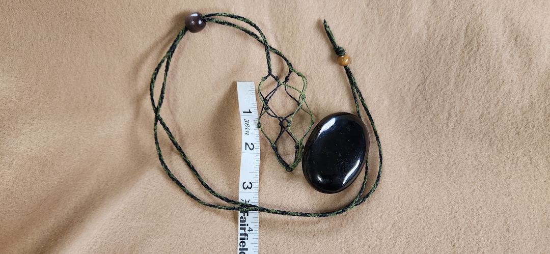 Jet Tumbled Gemstone (large) With Interchangeable Macrame Stone ...