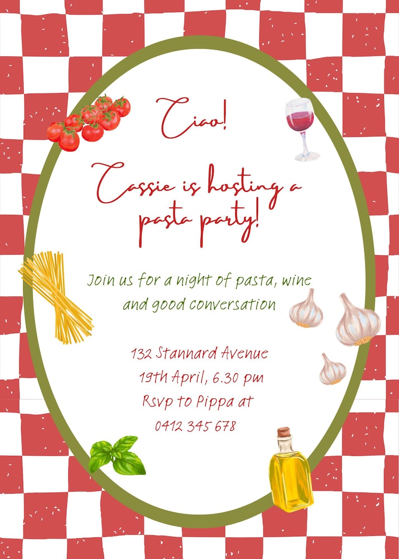 Pasta Party Invitation - Etsy