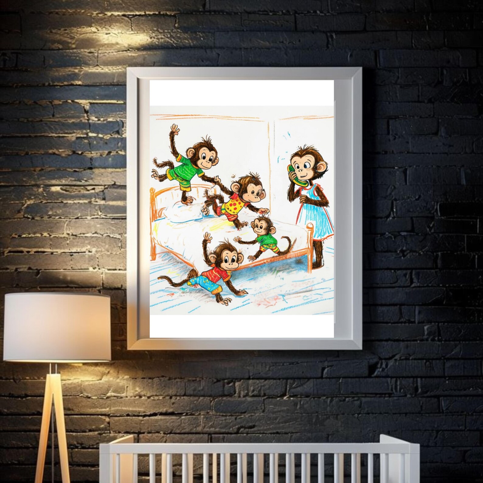 Monkeys Jumping on the Bed Digital Download Nursery Rhyme Wall Art ...