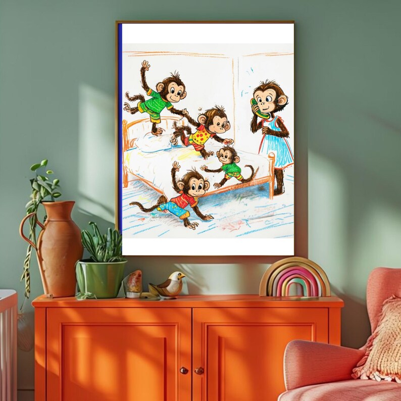 Monkeys Jumping on the Bed Digital Download Nursery Rhyme Wall Art ...