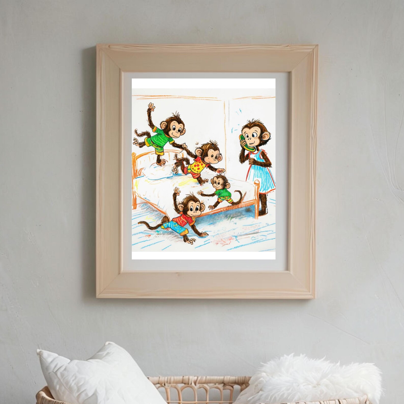 Monkeys Jumping on the Bed Digital Download Nursery Rhyme Wall Art ...