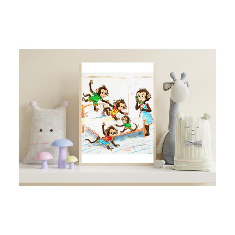 Monkeys Jumping on the Bed Digital Download Nursery Rhyme Wall Art ...