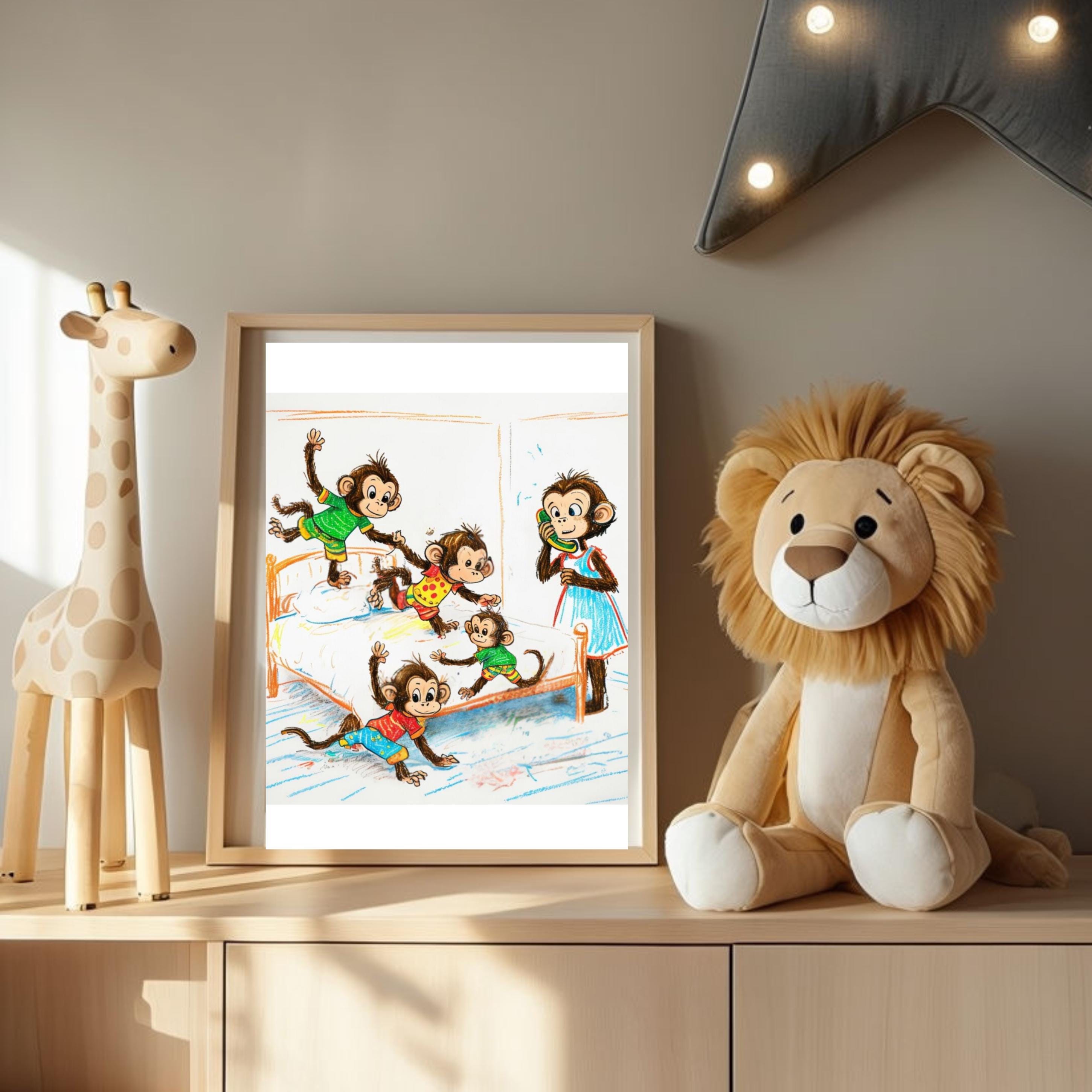 Monkeys Jumping on the Bed Digital Download Nursery Rhyme Wall Art ...