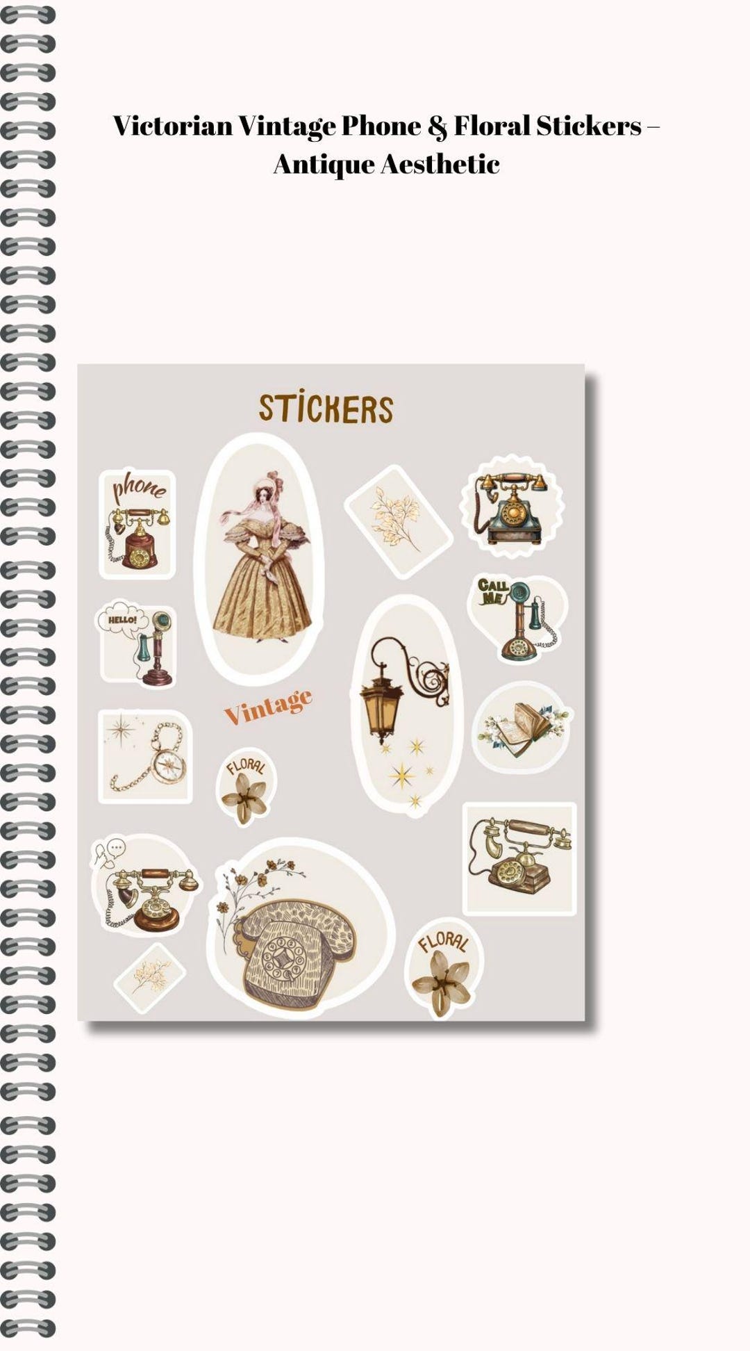 Victorian Phone & Floral Stickers Sheet Printable| Antique Ephemera ...
