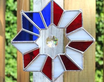 Handmade Stained Glass Patriotic American Flag Suncatcher - Etsy