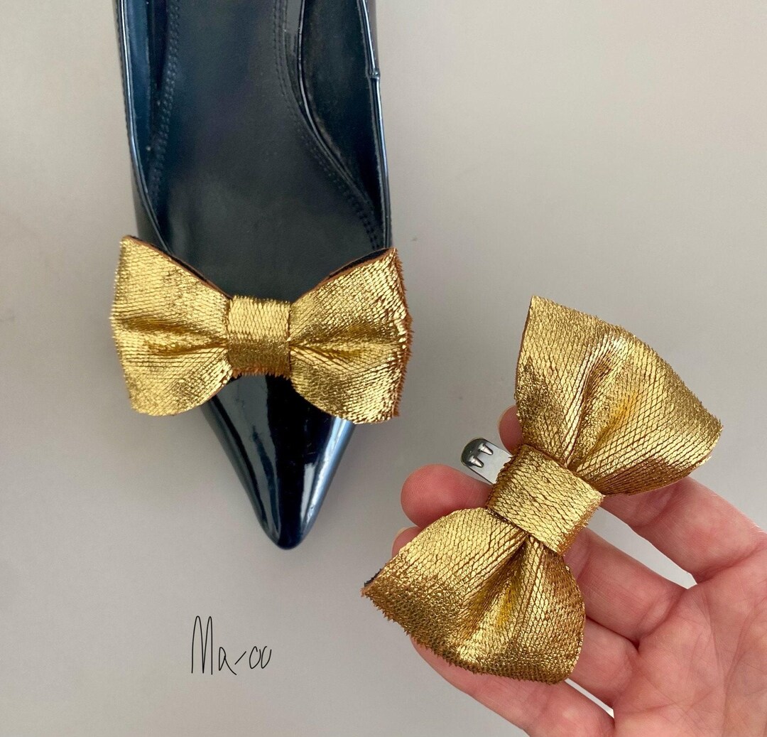Gold Bow Shoe Clips. Glitter New Year Shoe Charms. Gold and Brown Shoe ...