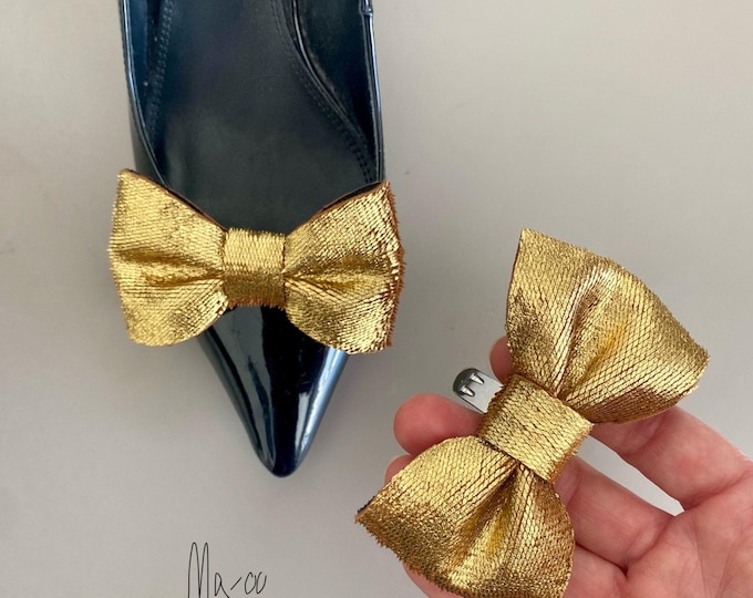 Gold Bow Shoe Clips. Glitter New Year Shoe Charms. Gold and Brown Shoe ...