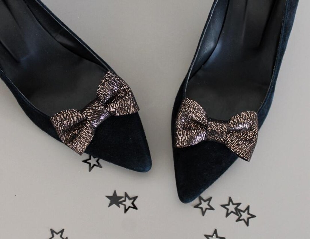 Black Glitter Shoe Clips. (pair of 7 Cm - 2.75 Inches) New Year Bow ...