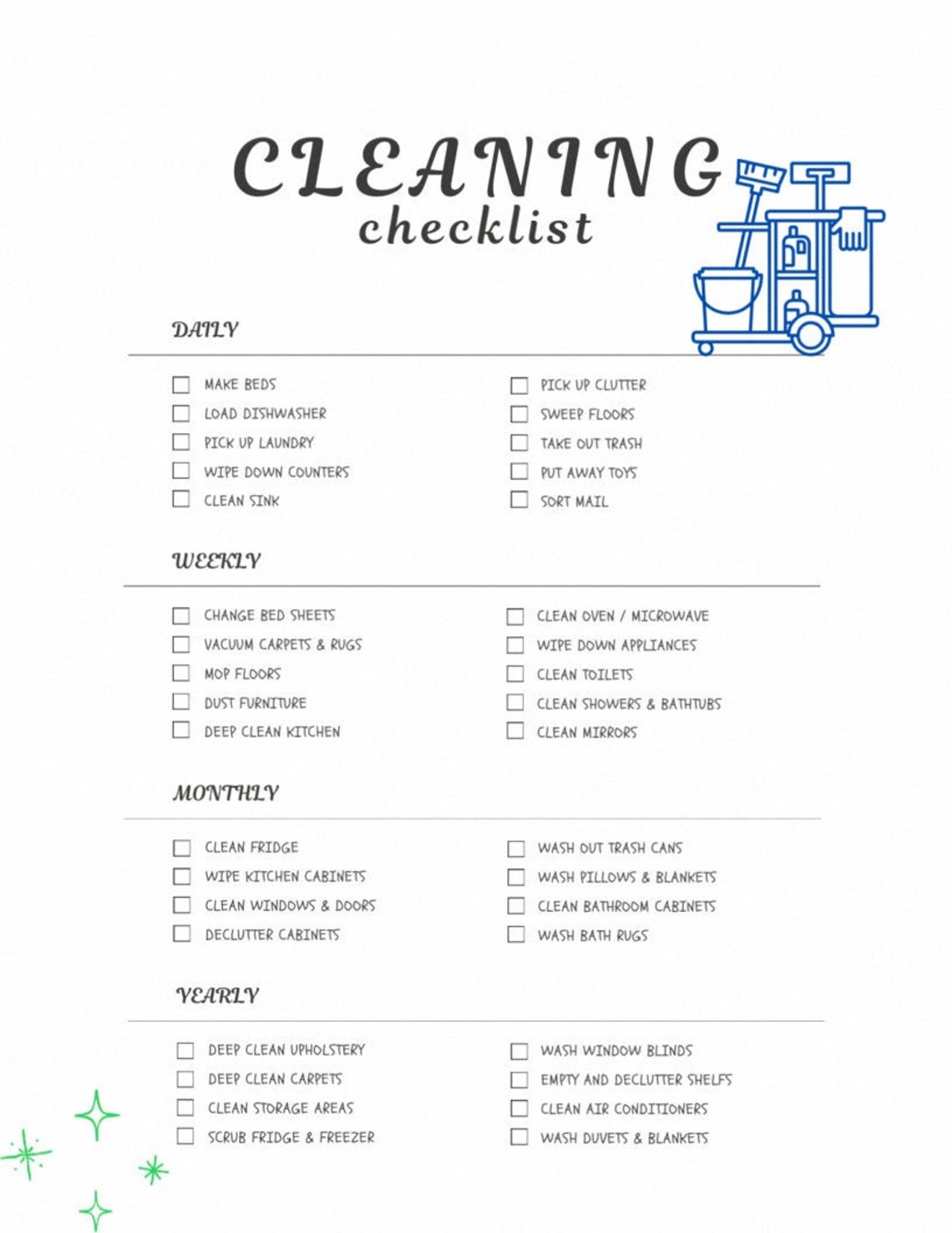 Cleaning Checklist - Etsy