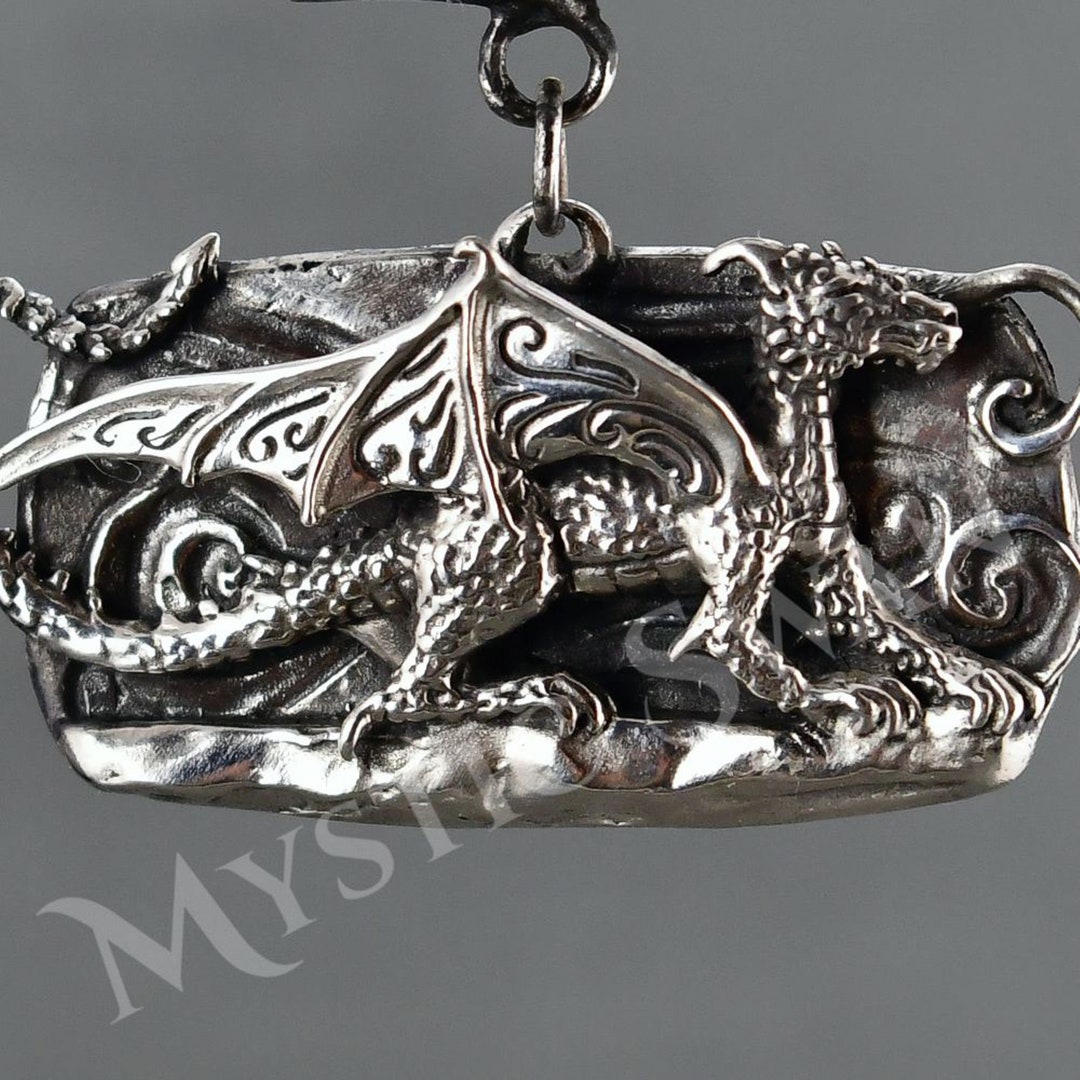 Sterling Silver Dragon Necklace: Renaissance Fantasy Pendant With Stone ...