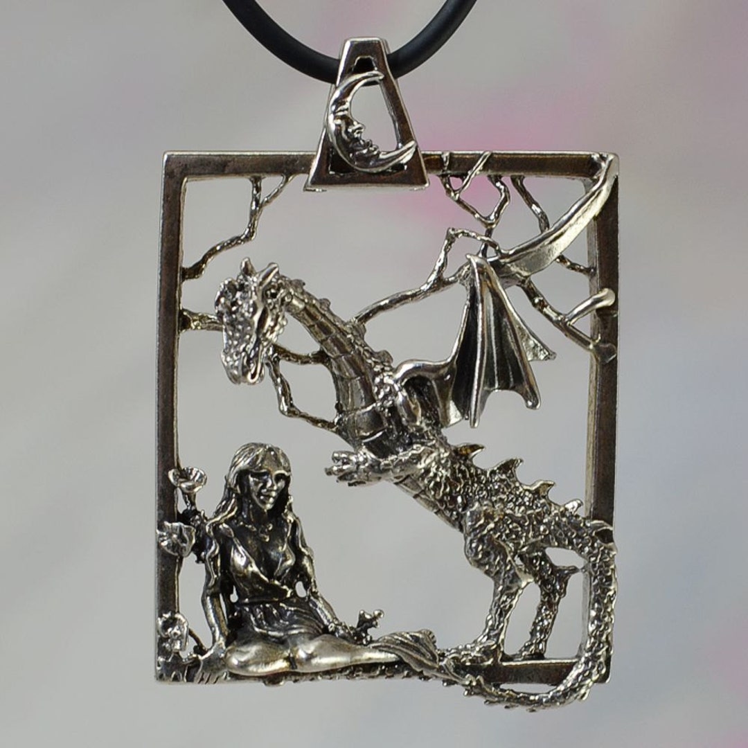 Dragon and Goddess Necklace, Sterling Silver Fantasy Jewelry ...