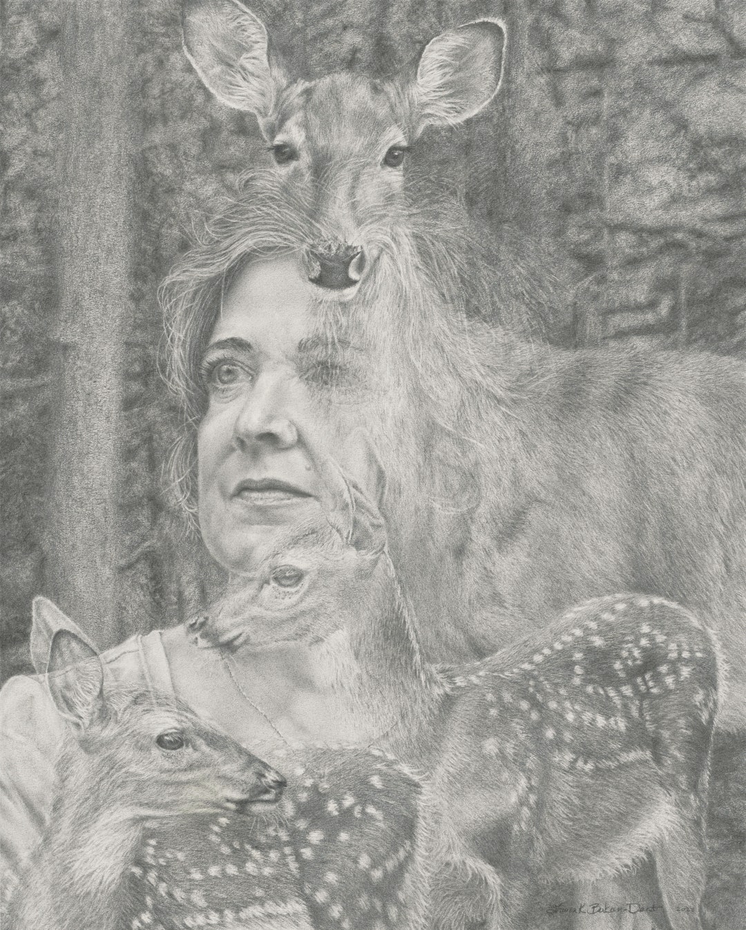 Spirit White-tail Deer Family Giclée Print: Limited Edition Graphite ...