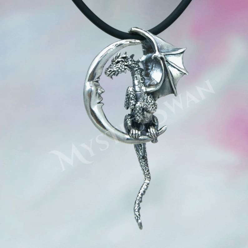 Lunar Dragon Necklace Sterling Silver Fantasy Jewelry Dragon - Etsy