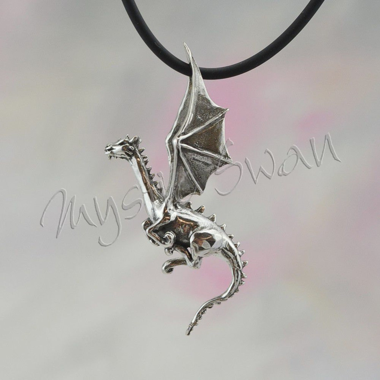 Dragon Necklace, Sterling Silver Fantasy Jewelry, Dimensional Flying ...