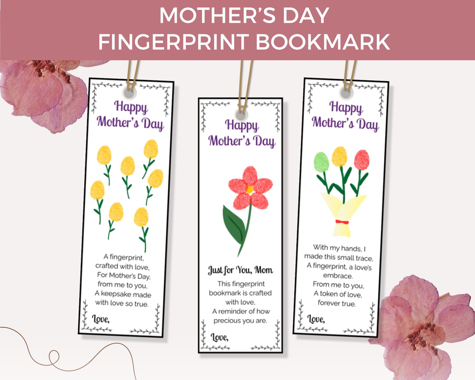 Printable Fingerprint Bookmark for Mother's Day, DIY Fingerprint ...
