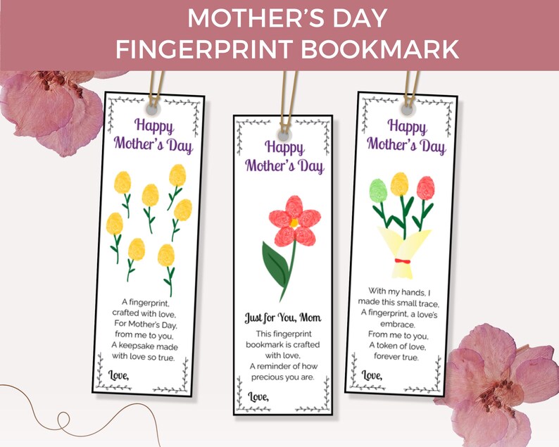 Printable Fingerprint Bookmark for Mother's Day, DIY Fingerprint ...