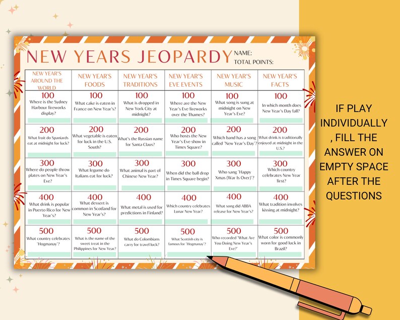 New Years Eve Jeopardy Games, Printable New Years Trivia, Family Night ...