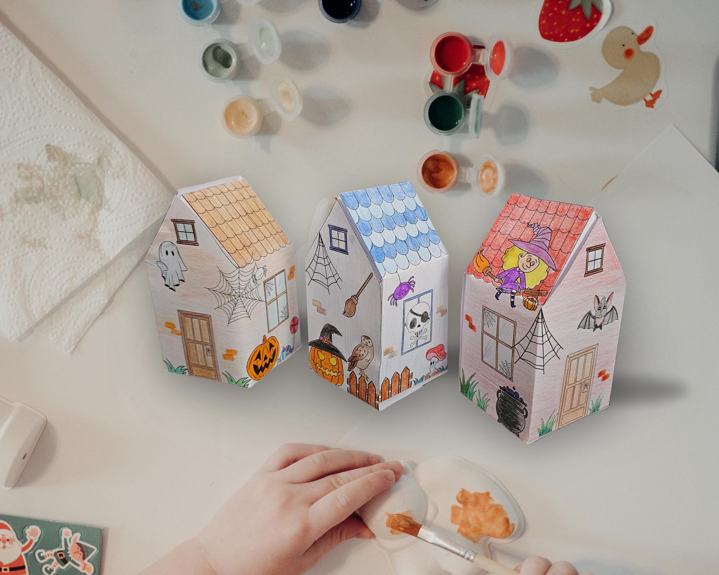 Printable 3D Haunted House Kit Paper Craft Coloring Activity for Kids ...