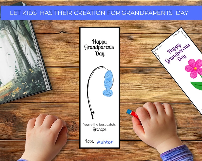 Grandparents Fingerprint Bookmark Craft Printable, Fingerprint Gift for ...