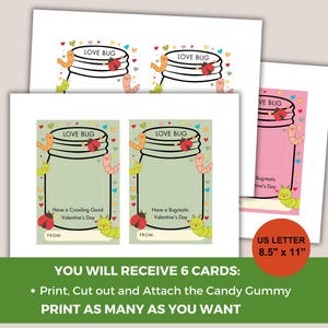 Printable Love Bug Valentine Cards With Mason Jar Design, Gummy Worm ...