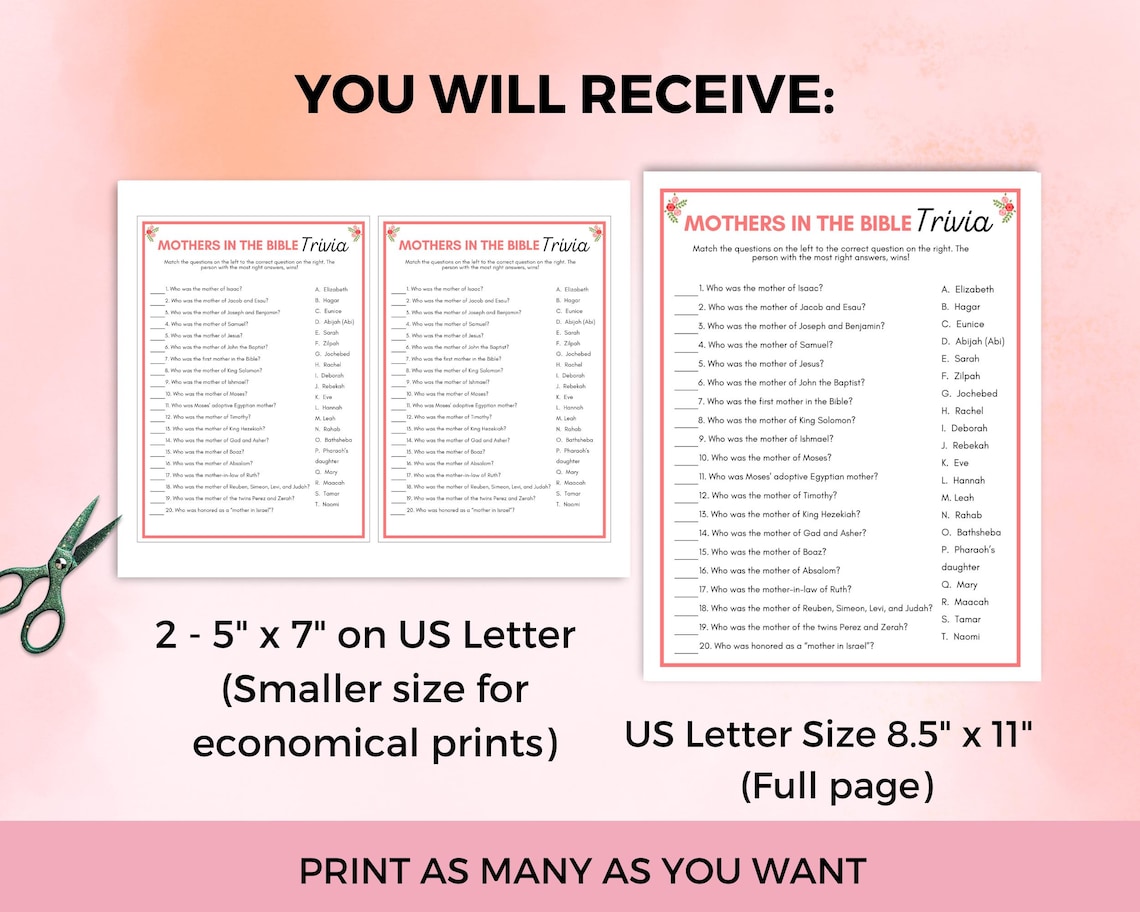 Mothers in the Bible Trivia Printable, Mothers Day Bible Game ...