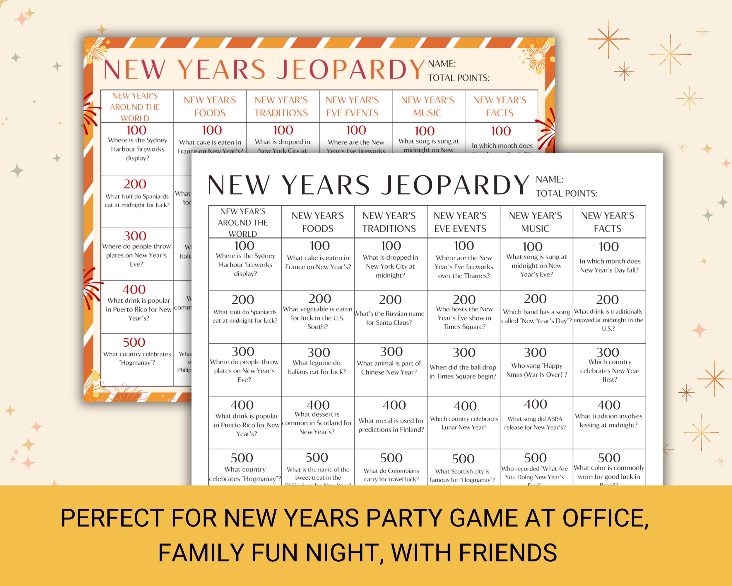 New Years Eve Jeopardy Games, Printable New Years Trivia, Family Night ...