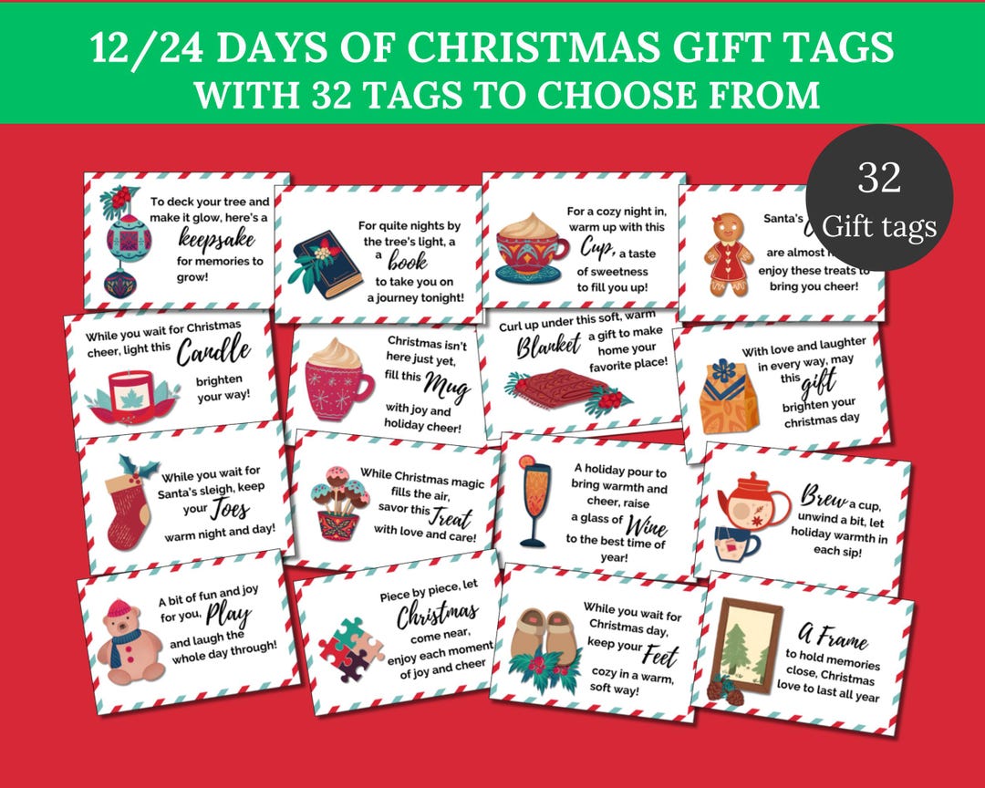 12 Days of Christmas Gift Tags, Printable 12 Days of Christmas Gifts ...