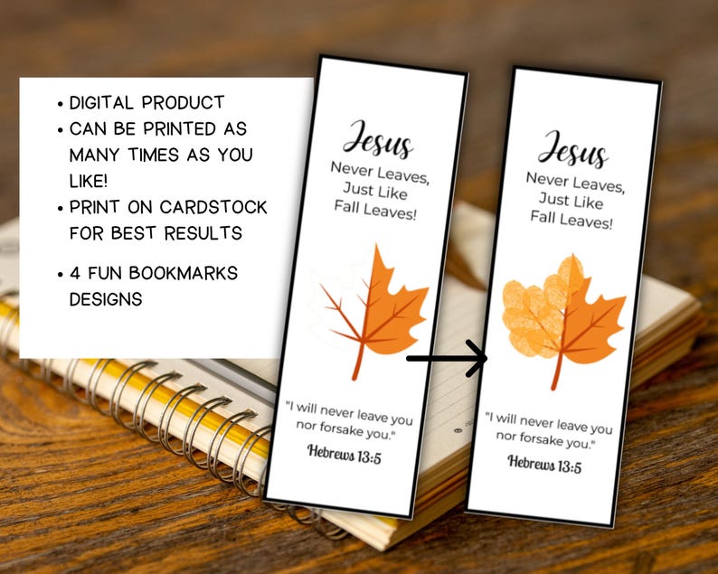 Fall Christian Fingerprint Bookmarks Printable, Fall Bible Bookmark ...