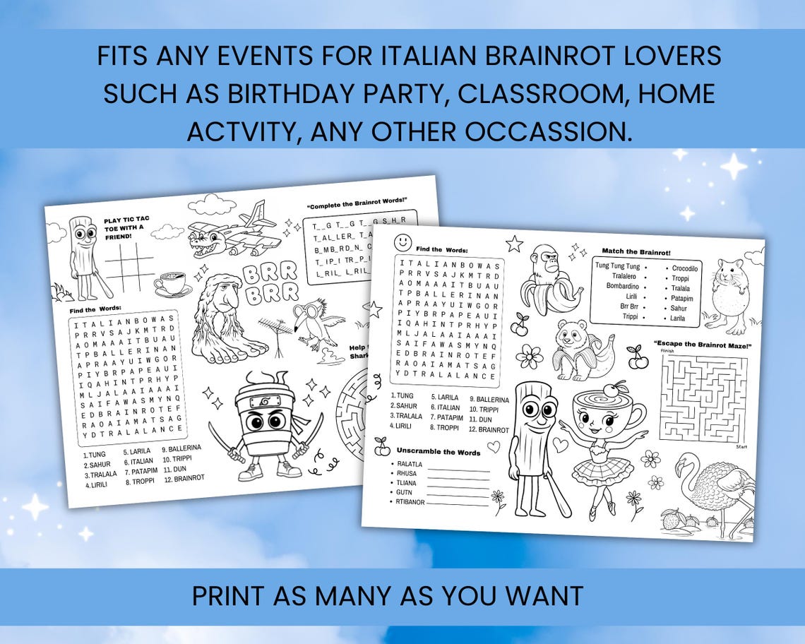Printable Brainrot Birthday Placemat, Stealing A Brainrot Theme ...