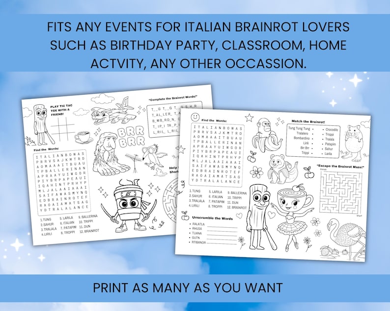 Printable Brainrot Birthday Placemat, Stealing A Brainrot Theme ...