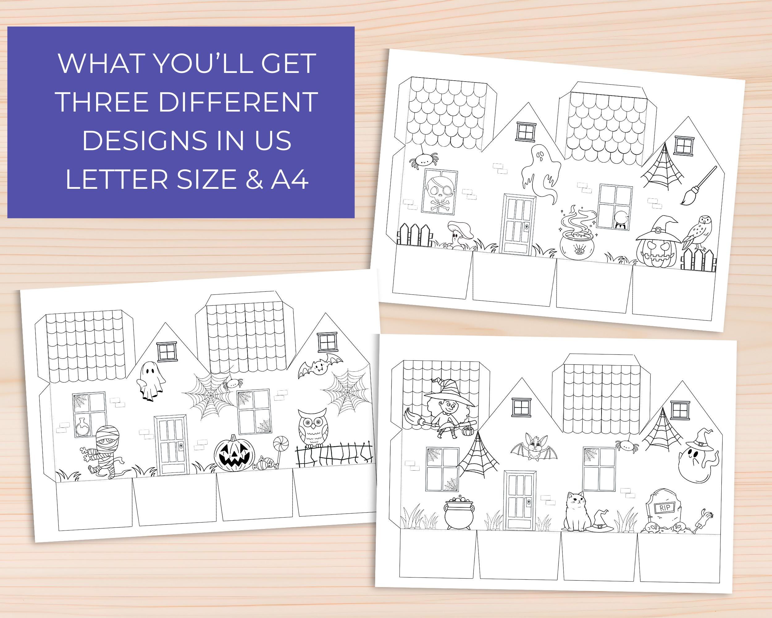 Printable 3D Haunted House Kit Paper Craft Coloring Activity for Kids ...