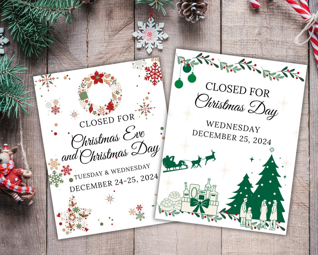 Christmas Holiday Closed Sign Door Store Business Salon Cafe Restaurant ...
