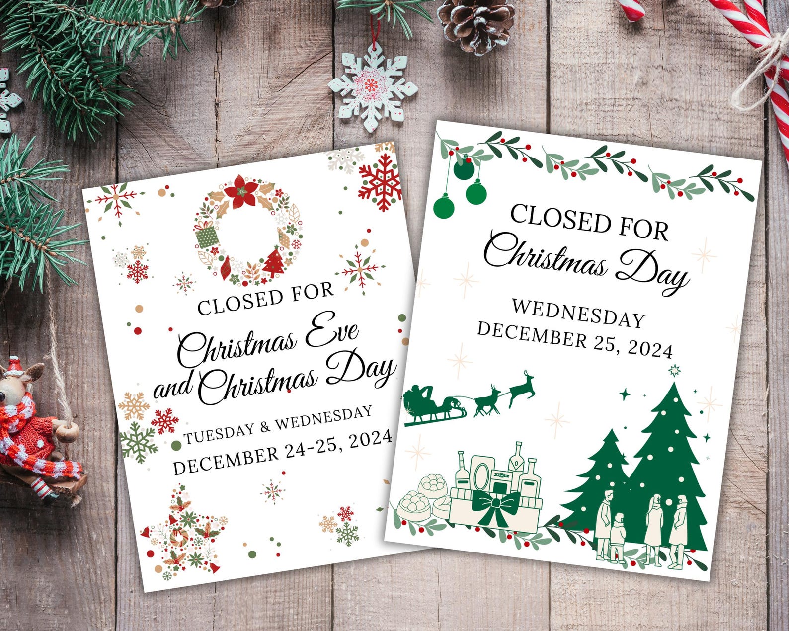 Christmas Holiday Closed Sign Door Store Business Salon Cafe Restaurant ...