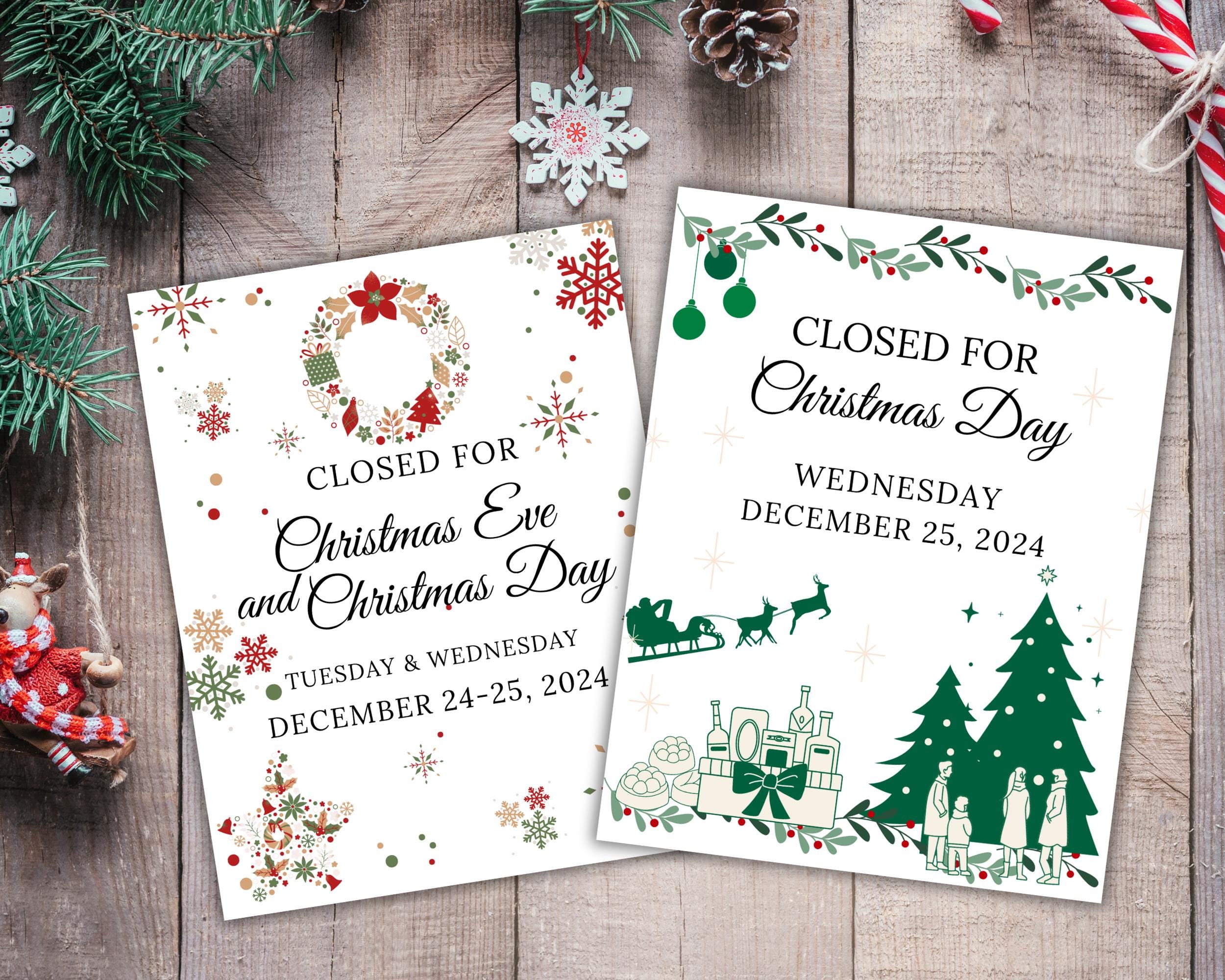 Christmas Holiday Closed Sign Door Store Business Salon Cafe Restaurant ...