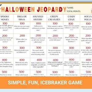 Halloween Jeopardy Game, Printable Halloween Trivia, Halloween Office ...