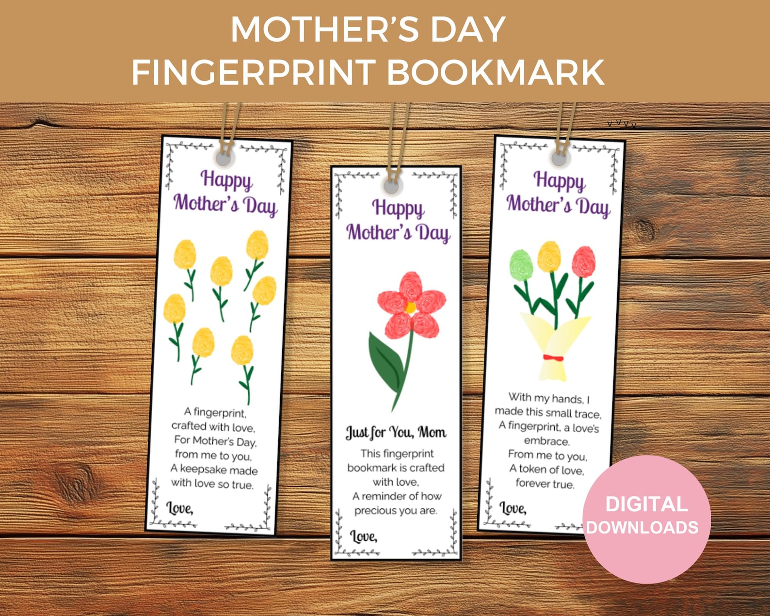 Printable Fingerprint Bookmark for Mother's Day, DIY Fingerprint ...