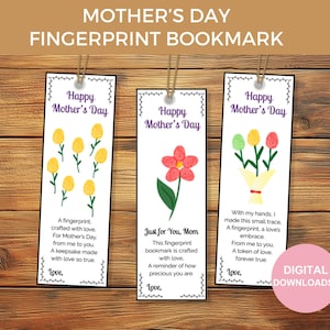 Printable Fingerprint Bookmark for Mother's Day, DIY Fingerprint ...