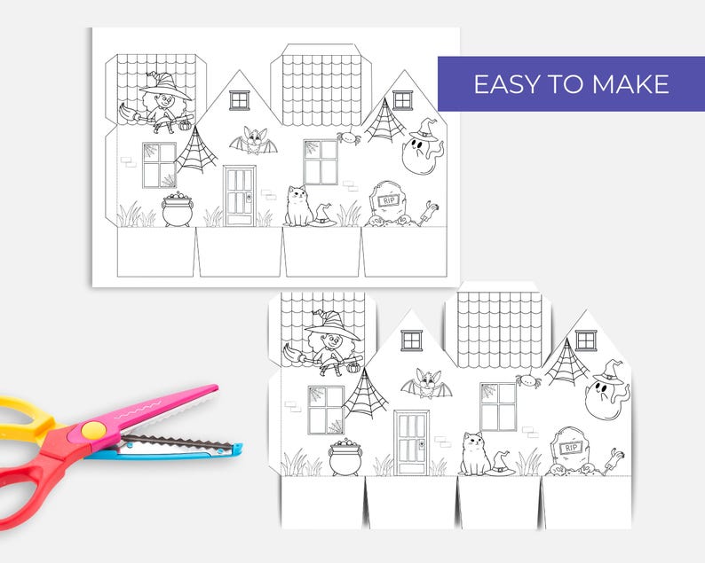 Printable 3D Haunted House Kit Paper Craft Coloring Activity for Kids ...