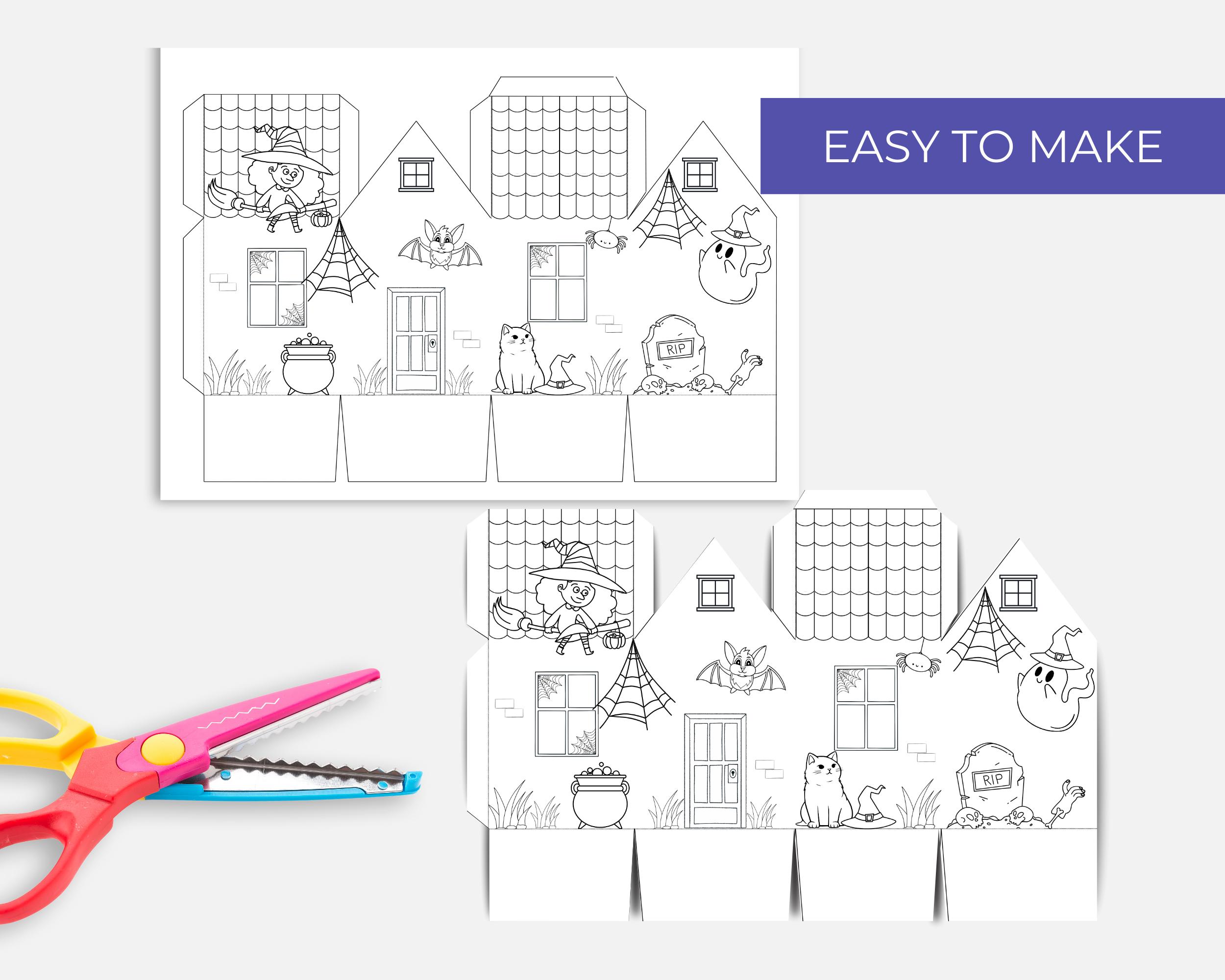 Printable 3D Haunted House Kit Paper Craft Coloring Activity for Kids ...