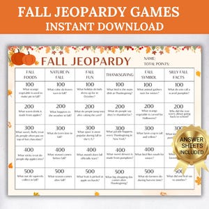 Fall Jeopardy Games Printable, Fun Autumn and Thanksgiving Trivia Games ...
